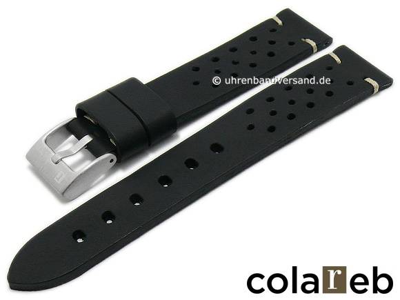 Watch strap Racing 22mm black leather racing look light stitching by ...