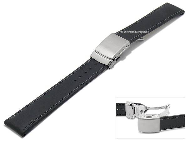Watch band 20mm black by Di-Modell "Oregon FS" Smooth Surface silver clasp