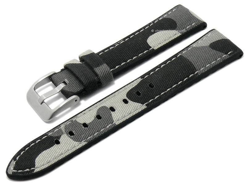 Watch strap Camouflage 22mm grey/anthracite etc. textile/silicone ...