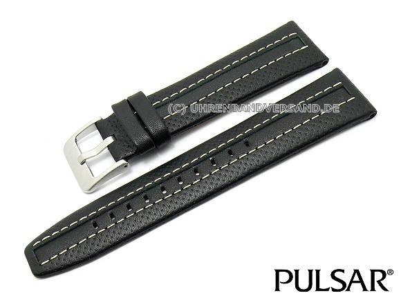 Replacement watch strap PULSAR PF3989 22mm black leather light stitching