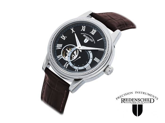 Automatic watch stainless steel silver face black open balance wheel ...