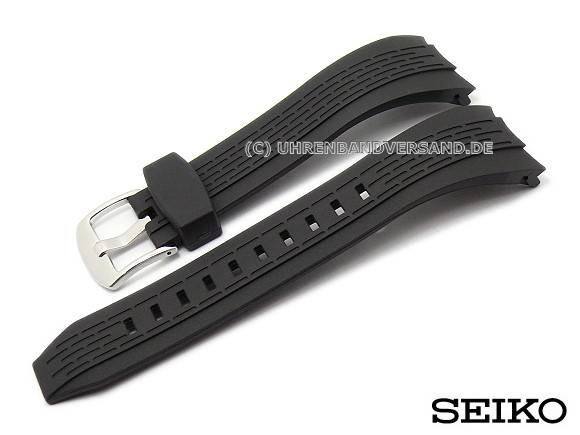 Replacement watch strap SEIKO 26mm silicone black curved ends for ...