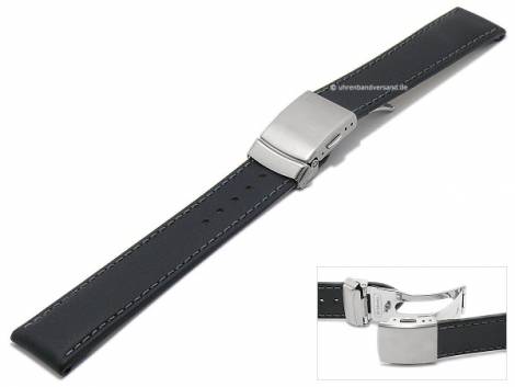 Watch band 20mm black by Di-Modell "Oregon FS" Smooth Surface silver clasp