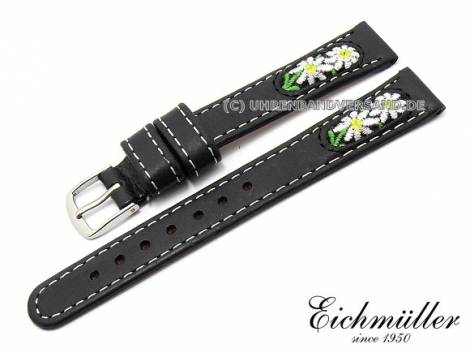 Watch strap Em-LB747 14mm black leather with embroidery folklore look ...