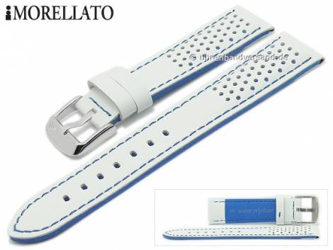 Watch strap Rally 18mm white leather racing look light blue stitching ...