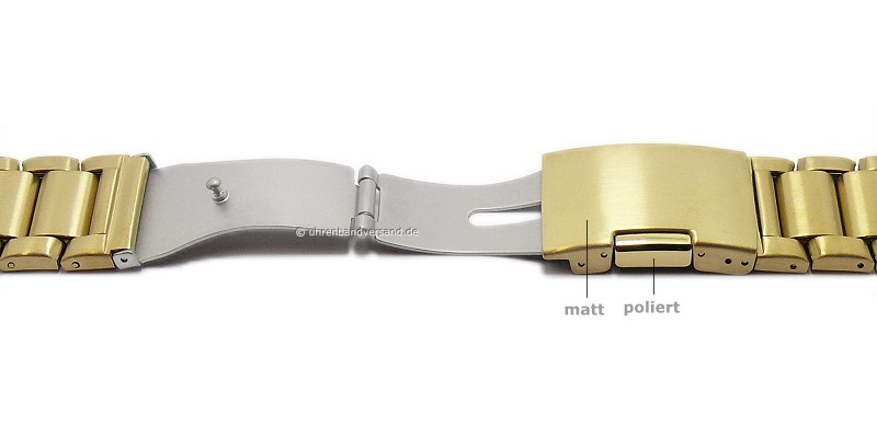 Watch strap CsMB09 28mm golden stainless steel solid look satined with clasp