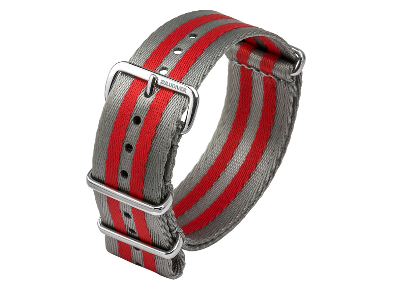 Watch strap Gk-KB108 22mm grey nylon/textile red stripes one piece ...
