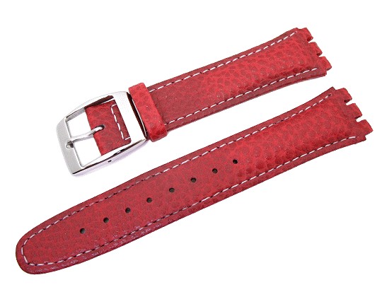 Watch band for Swatch 17mm red leather grained surface light stitching