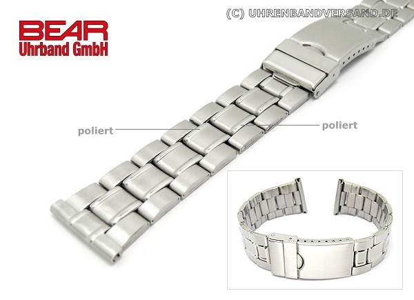 extra long Stainless Steel watch band 22mm brushed sporty-elegant BEAR