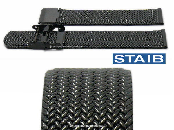 Watch strap St-MC20 20mm black mesh polished medium structure security ...